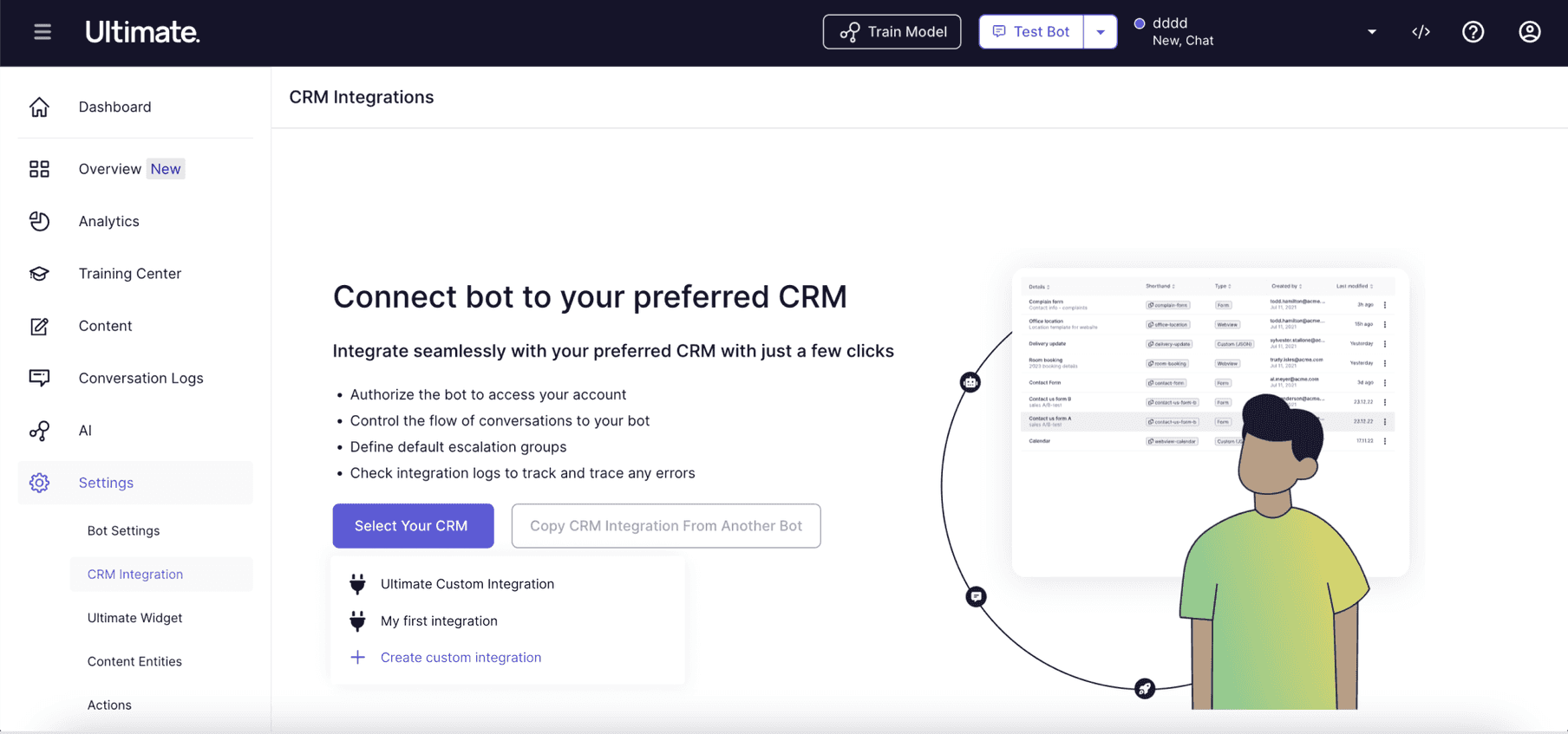 Ultimate | Assign custom CRM to a bot